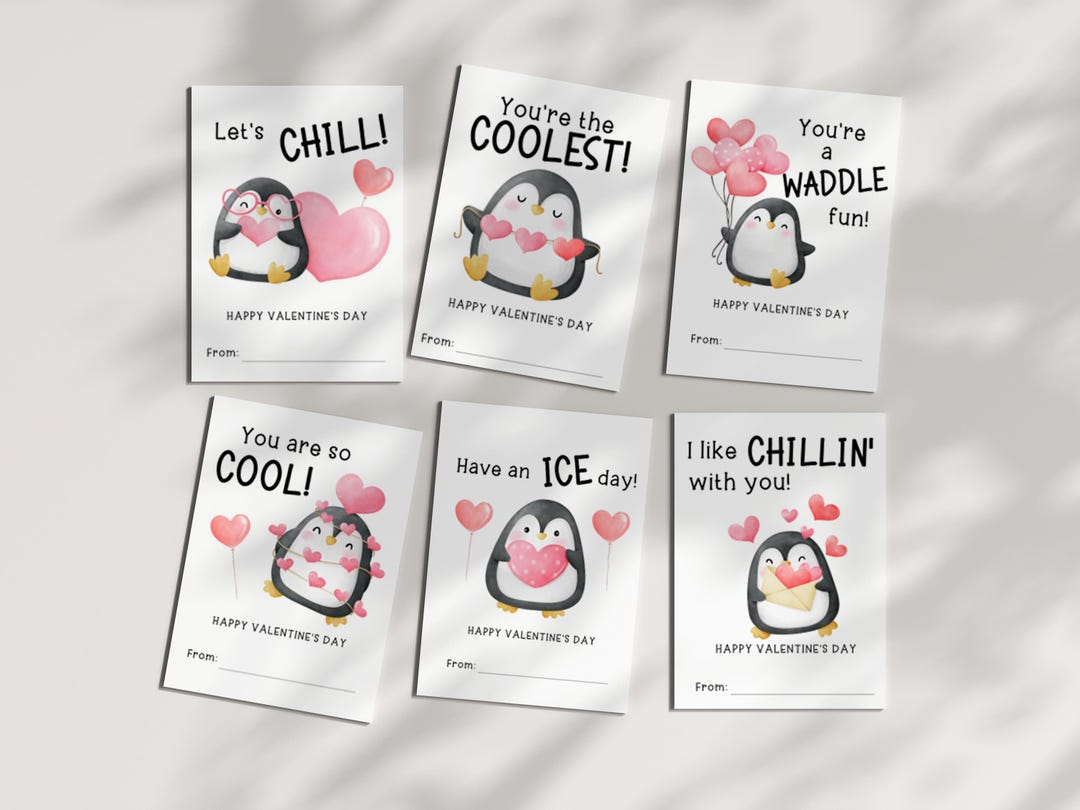 Penguin Valentine's Day Cards for Kids: Printable Classroom Gift Tags ...