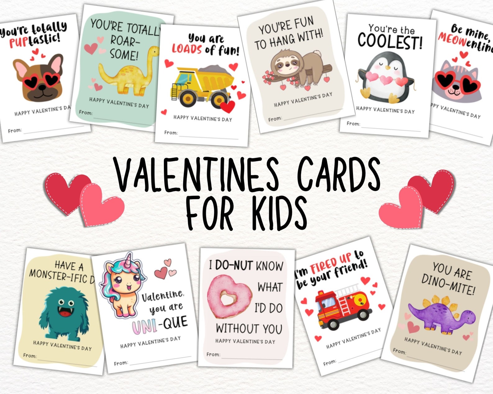 BUNDLE Printable Valentine's Day Cards, Set of 60 Valentine's Day Gift ...