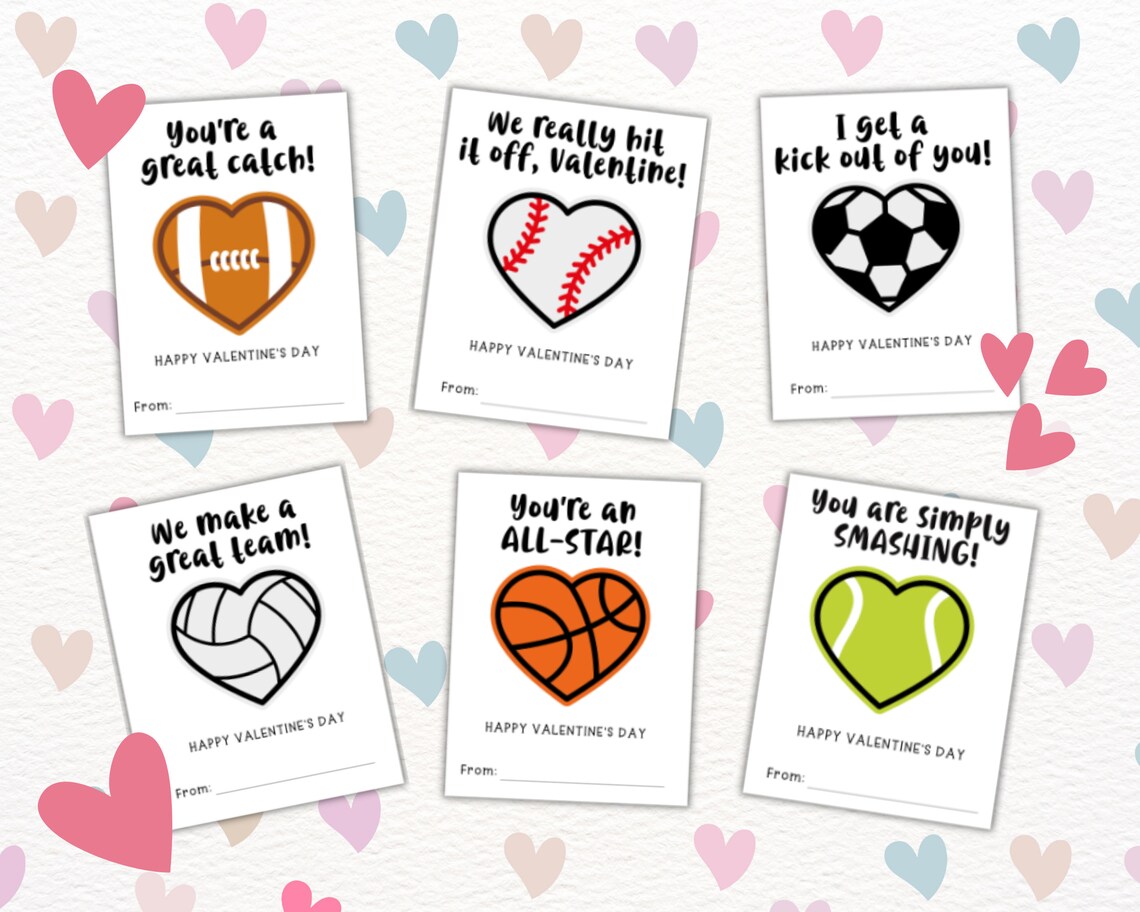 Sports Valentine's Day Cards for Kids: Classroom Gift Tags (PDF) - Etsy