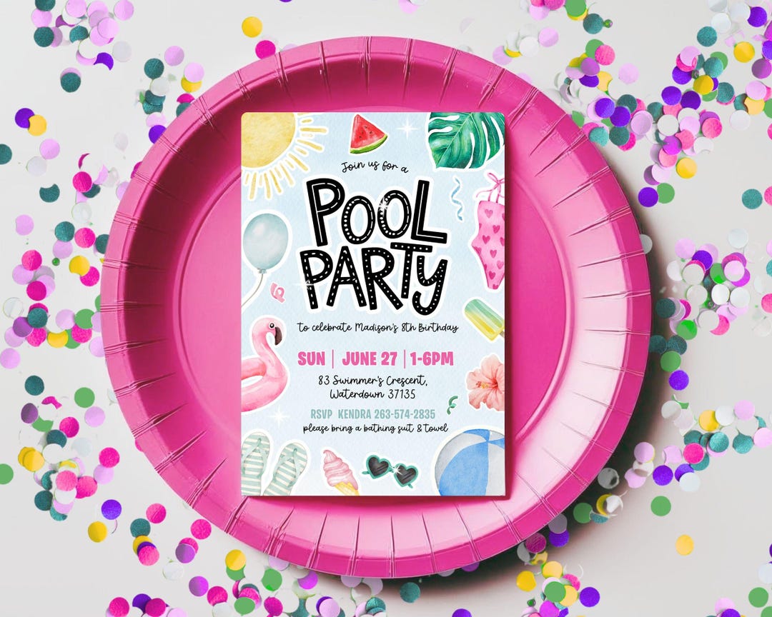 Editable Pool Party Invitation Template, Splish Splash Birthday ...