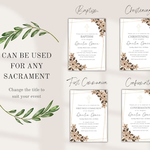 Baptism Christening First Communion Invitation Template, Editable Boy ...