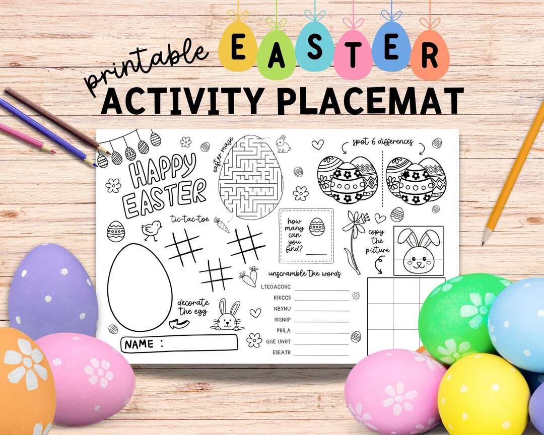 Printable Easter Activity Placemat for Kids | Easter Games, Coloring ...
