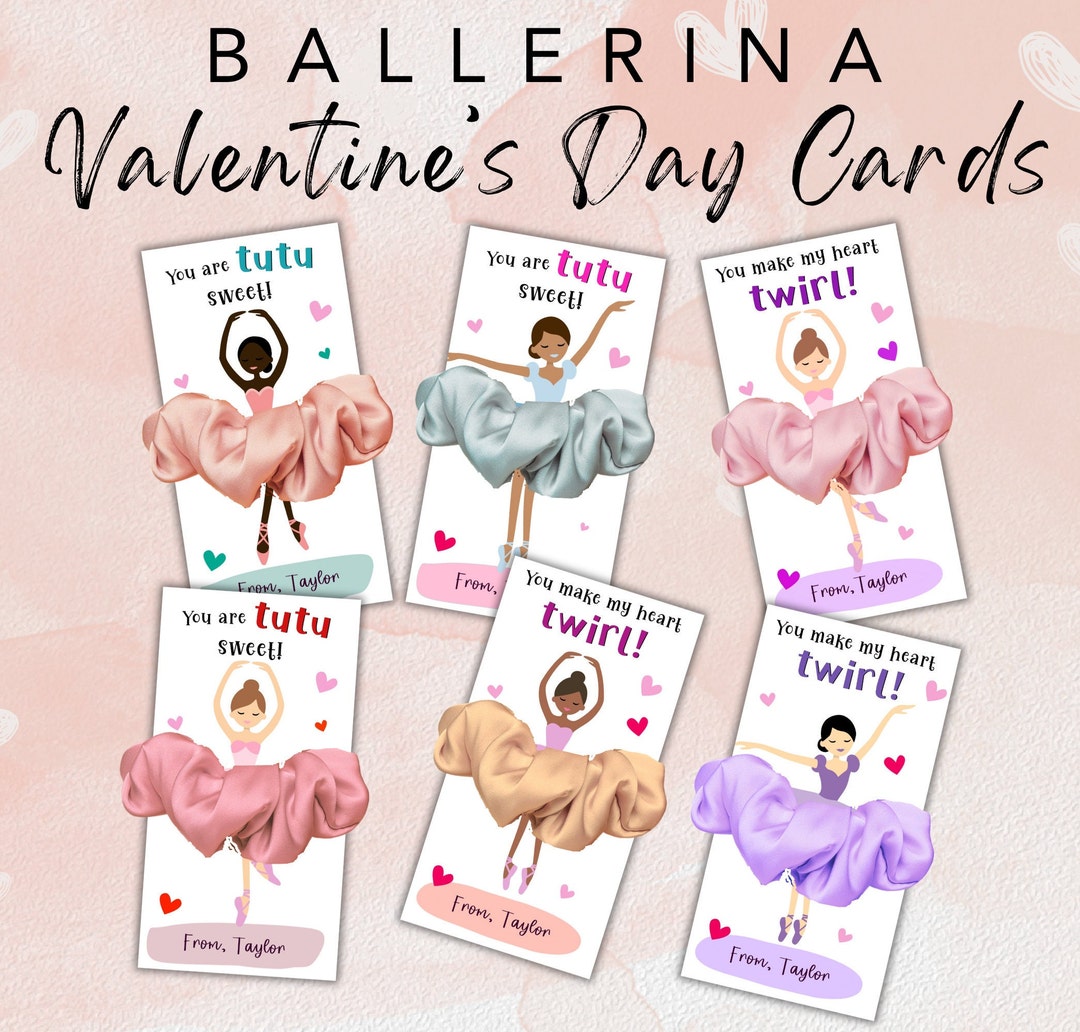 Printable Ballet Valentine Cards, Ballerina Valentine's Day Tags, Tutu ...