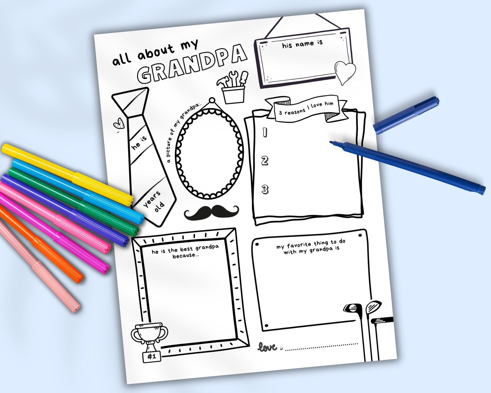 Father's Day All About Grandpa Fill in Blanks Printable, Grandfather ...