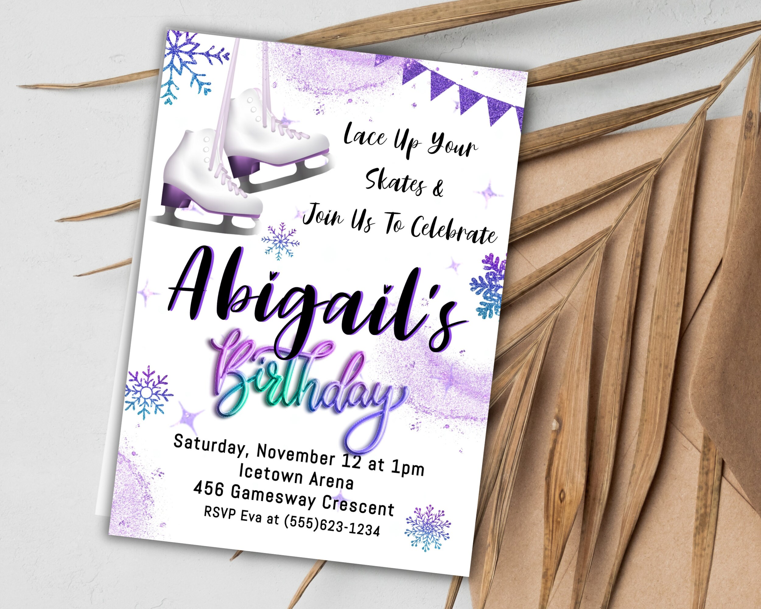 Ice Skating Birthday Party Invitation, Ice Skate Invite, Girl ...