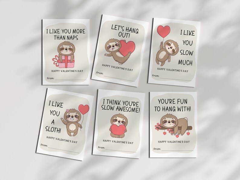 Sloth Valentine's Day Cards for Kids: Printable Vday Gift Tags (PDF) - Etsy
