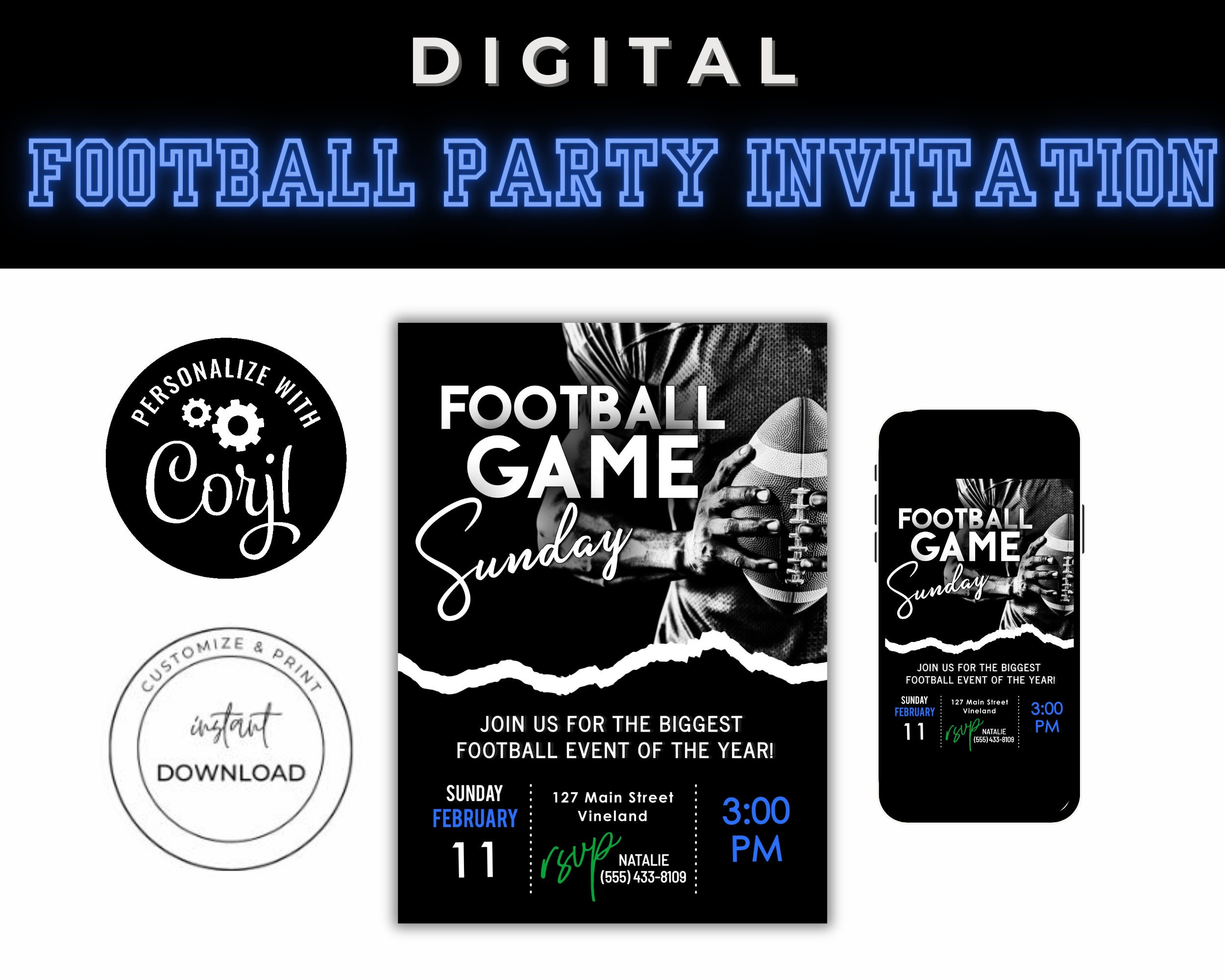Football Game Sunday Party Invitation Editable Football Bowl - Etsy