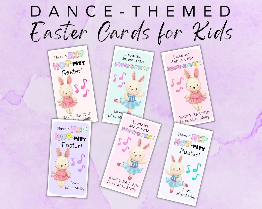 Printable Easter Cards for Dance Studio, Ballerina Easter Tags, Hip Hop ...