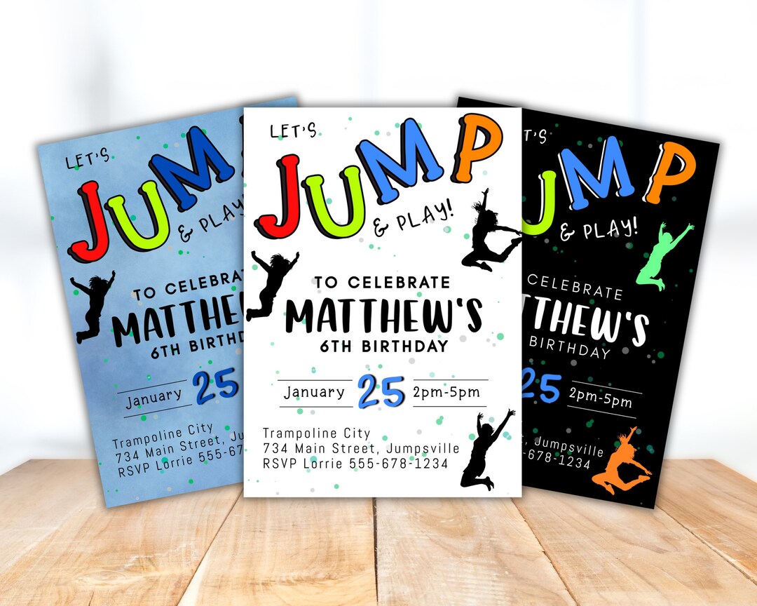 Jump Birthday Party Invitation, Trampoline Park Birthday Invitation ...