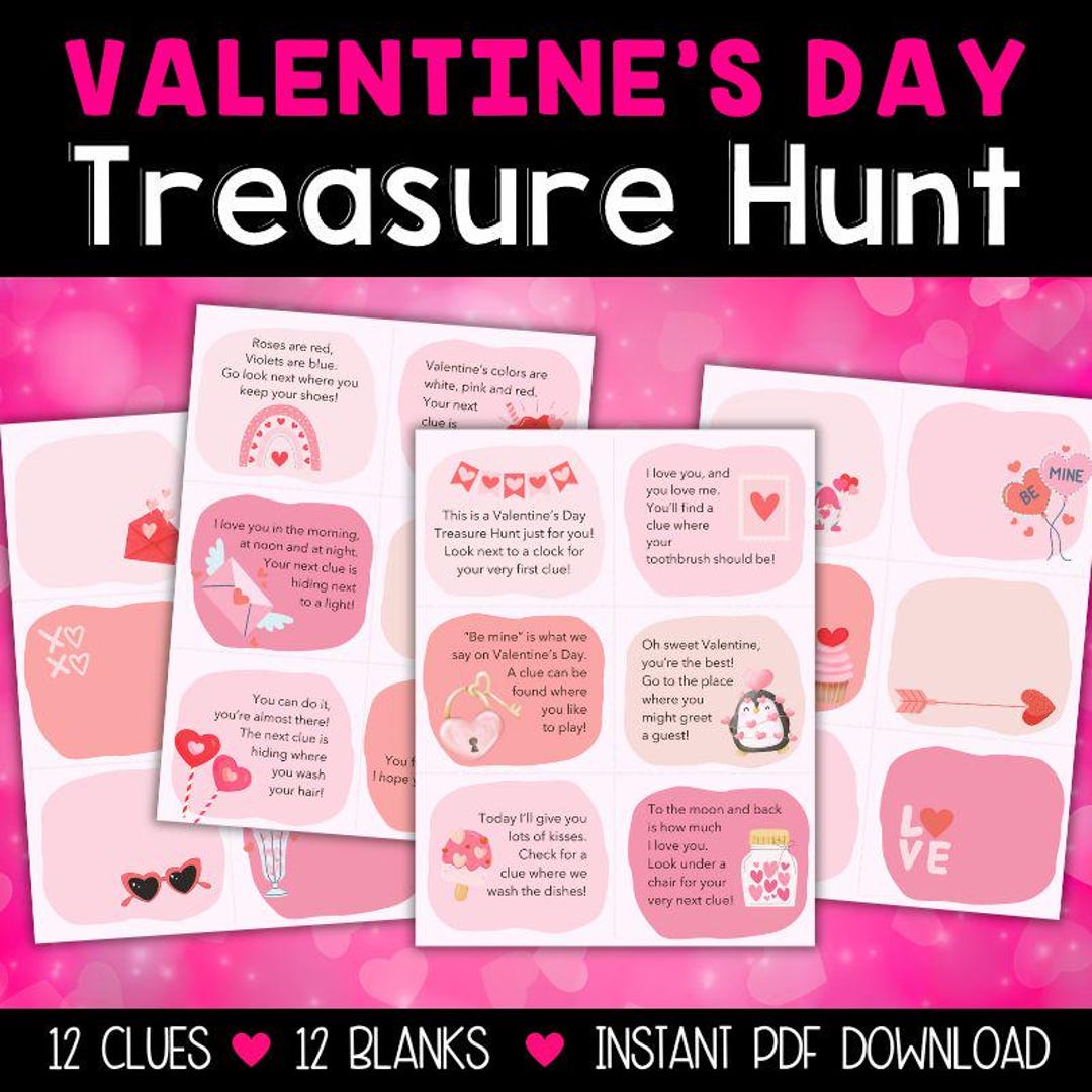 Valentine's Day Treasure Hunt for Kids, Kids Scavenger Hunt, Printable ...