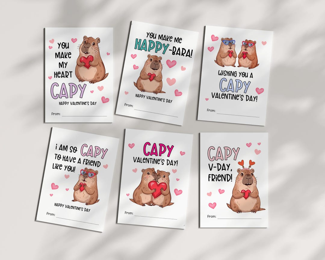 Capybara Valentine's Day Cards for Kids: Editable Printable Capybara ...