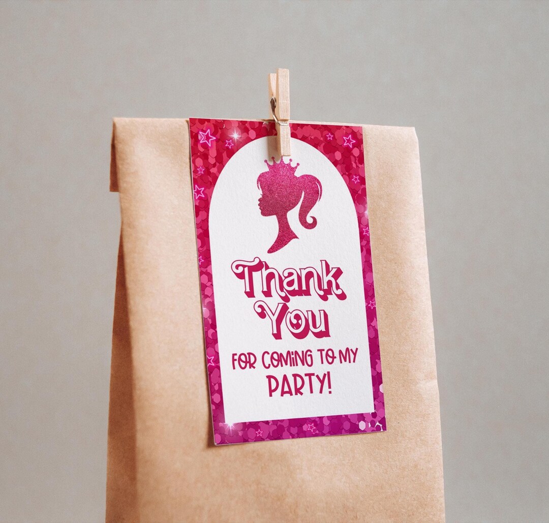 Pink Doll Birthday Thank You Tags, Girl Birthday Party Favor Tags, Kids ...