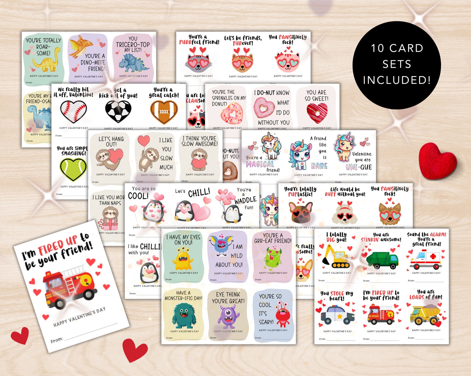 BUNDLE Printable Valentine's Day Cards, Set of 60 Valentine's Day Gift ...