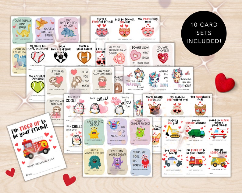 BUNDLE Printable Valentine's Day Cards, Set of 60 Valentine's Day Gift ...