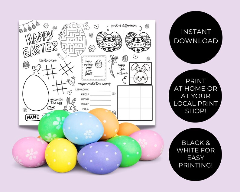 Printable Easter Activity Placemat: Games, Coloring, Maze (PDF) - Etsy