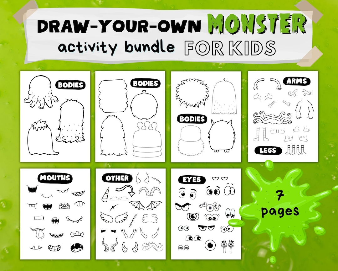 Monster Drawing Activity for Kids: Printable Cartoon Caricatures (PDF ...