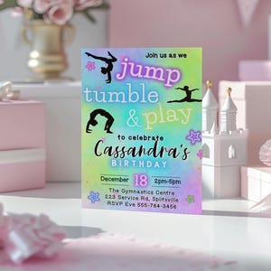 Gymnastics Birthday Invitation: Jump, Tumble & Play (printable Editable ...