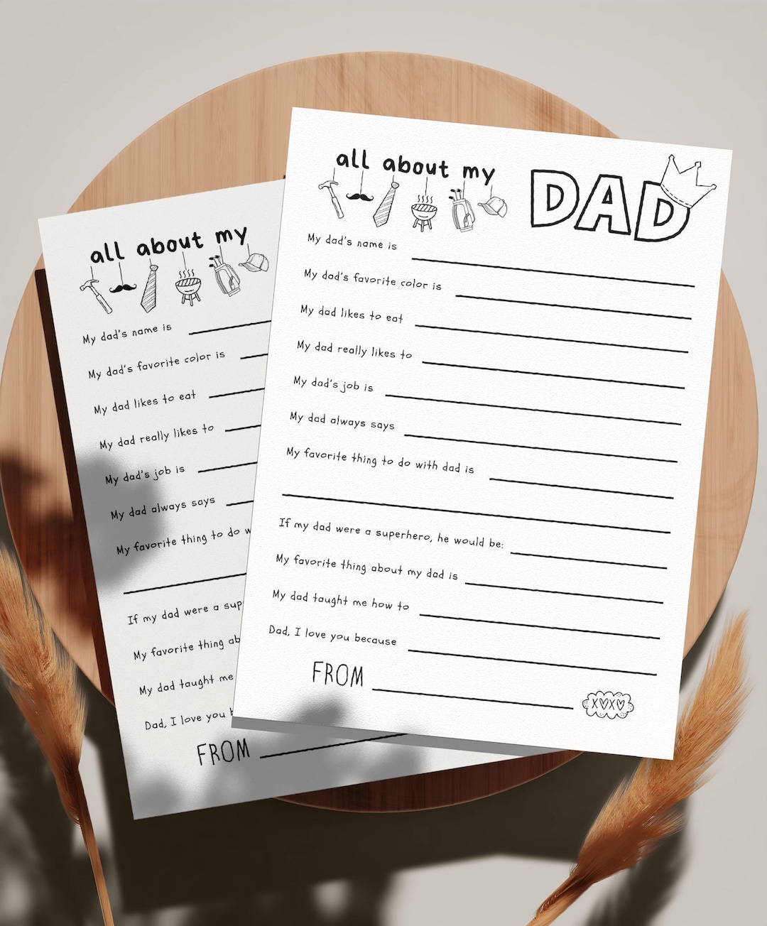 Father's Day Fill in the Blanks Printable: All About Dad Keepsake (PDF ...