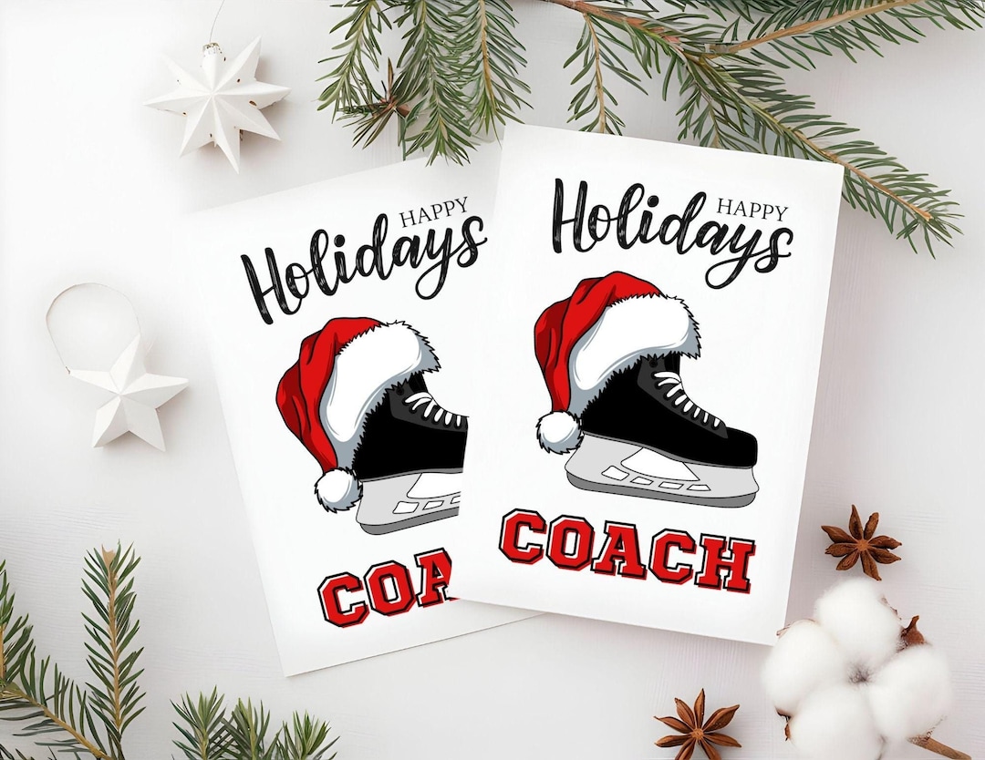 Hockey Coach Christmas Card: Holiday Thank You (PDF Download 5x7in ...
