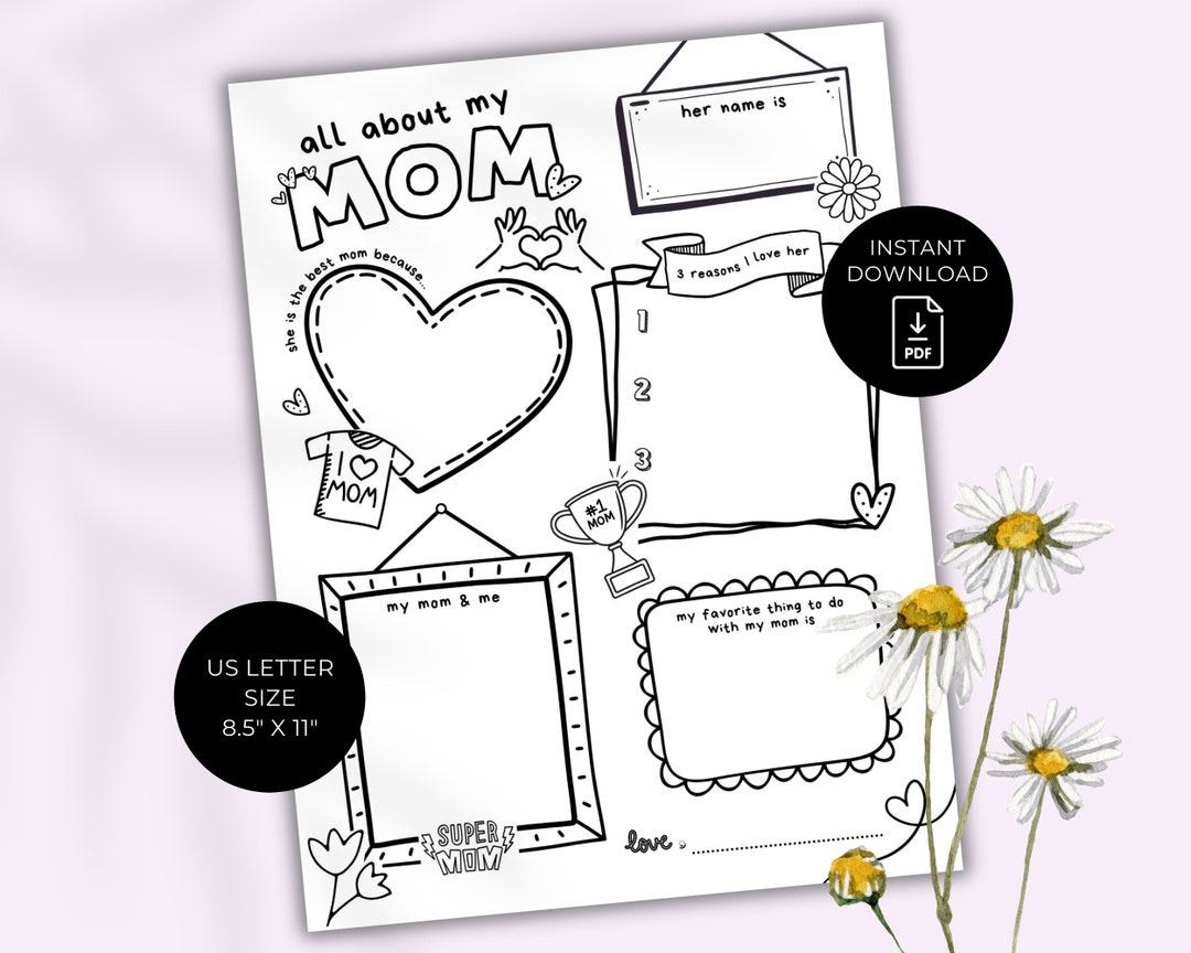 Mother's Day Fill-in-blanks Printable: All About Mom Keepsake (PDF) - Etsy