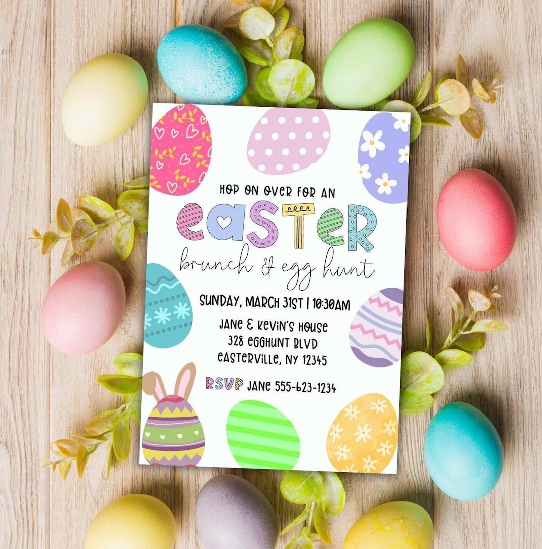 Editable Easter Brunch & Egg Hunt Invitation, Easter Event Invite ...