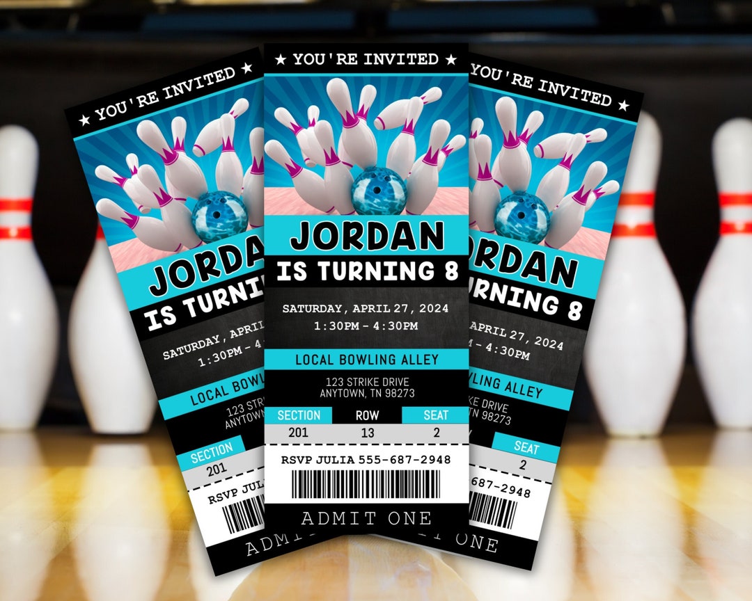 Bowling Birthday Party Ticket Invitation, Bowling Ticket Invite ...