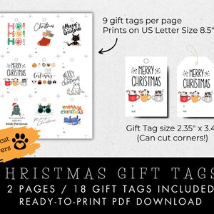 Printable Christmas Cat Gift Tags: Holiday Kitty Labels (PDF) - Etsy