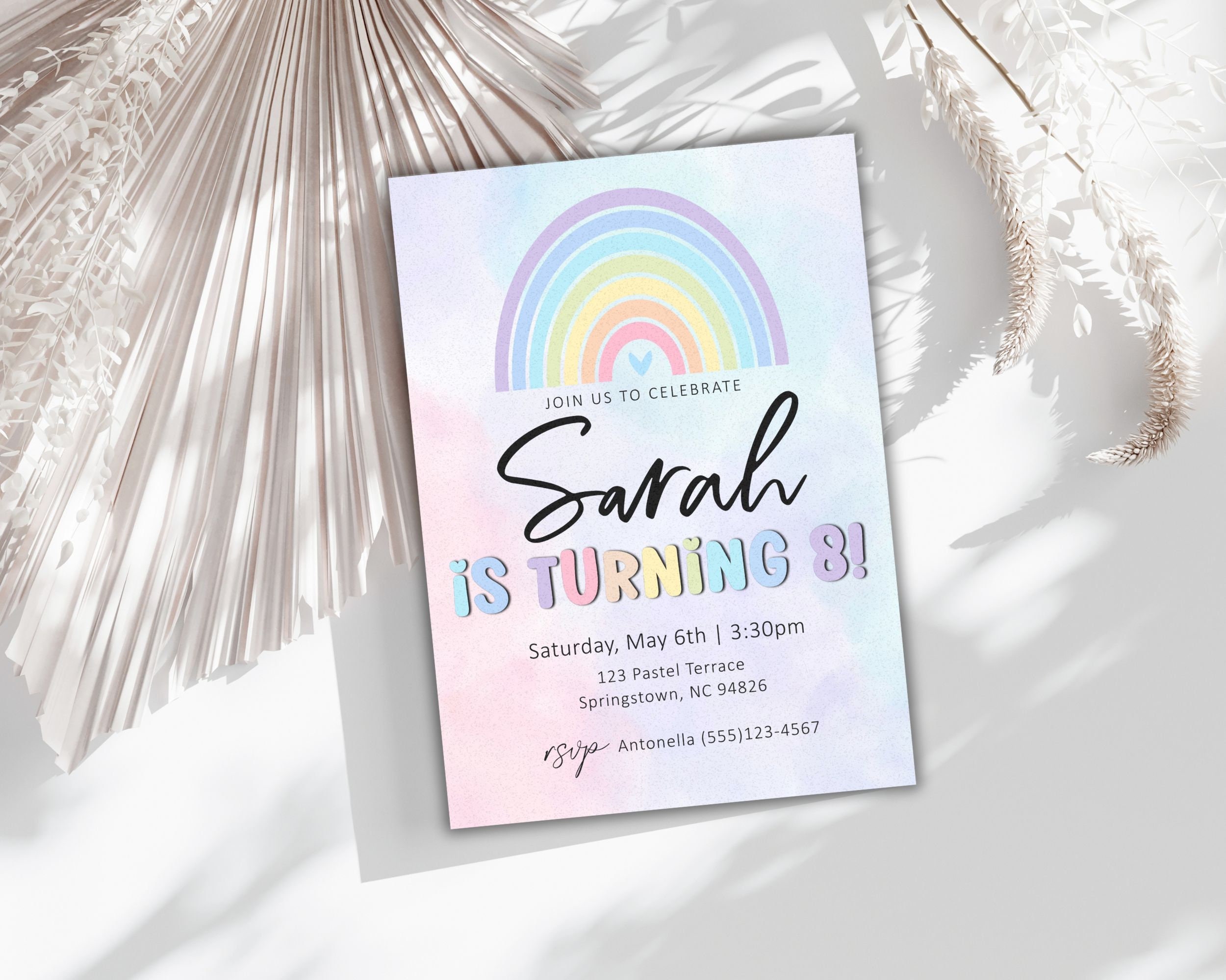 Editable Pastel Birthday Party Invitation, Girl Invitation, Pretty ...