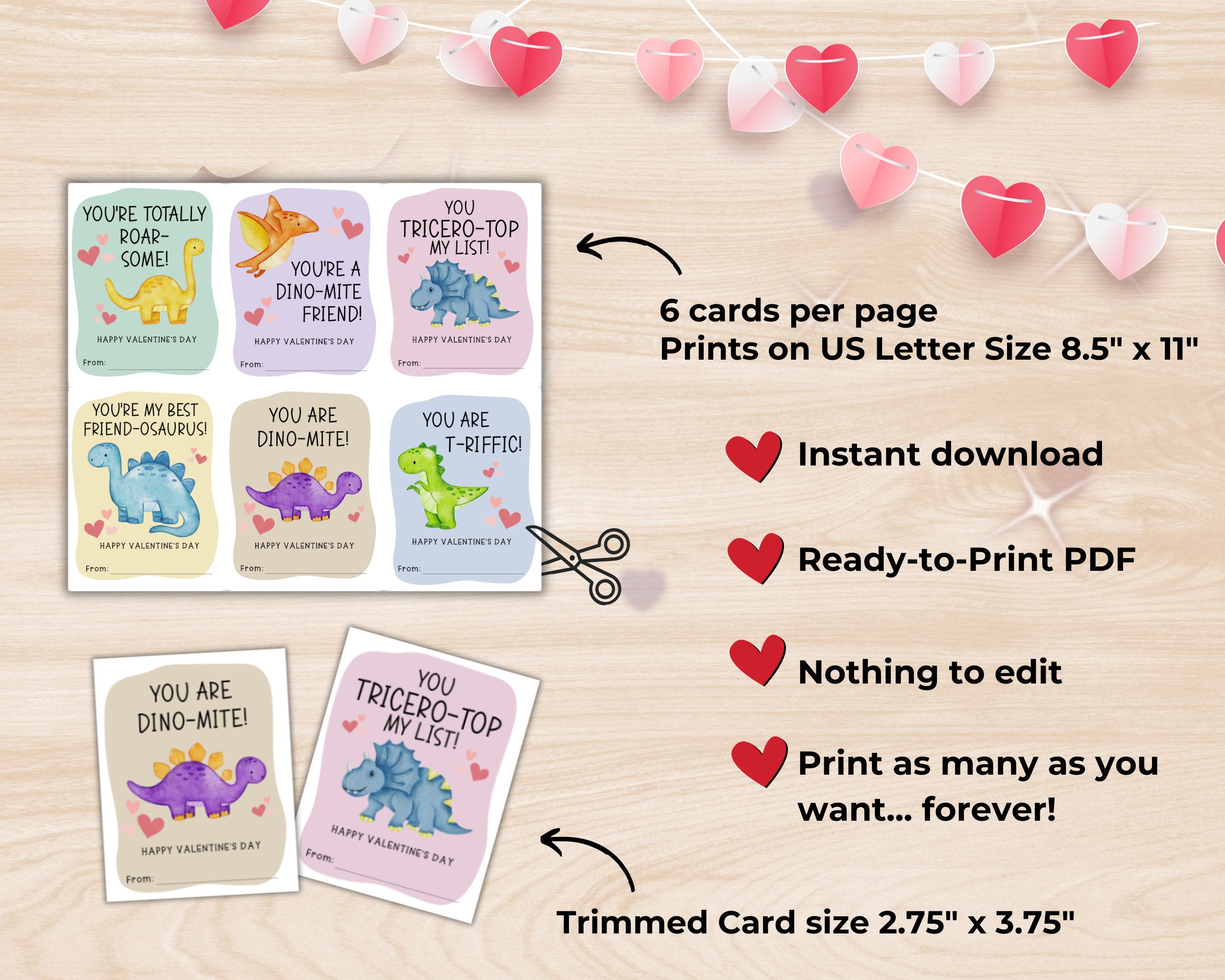 Printable Valentine's Day Cards, Dinosaur Valentine's Day Gift Tags ...
