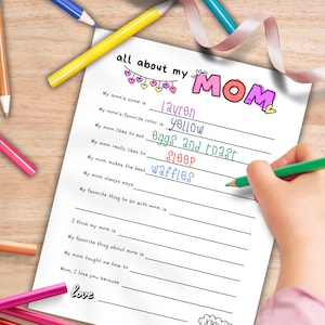 Mother's Day All About Mom Fill in Blanks Printable Craft, Gift for Mom ...