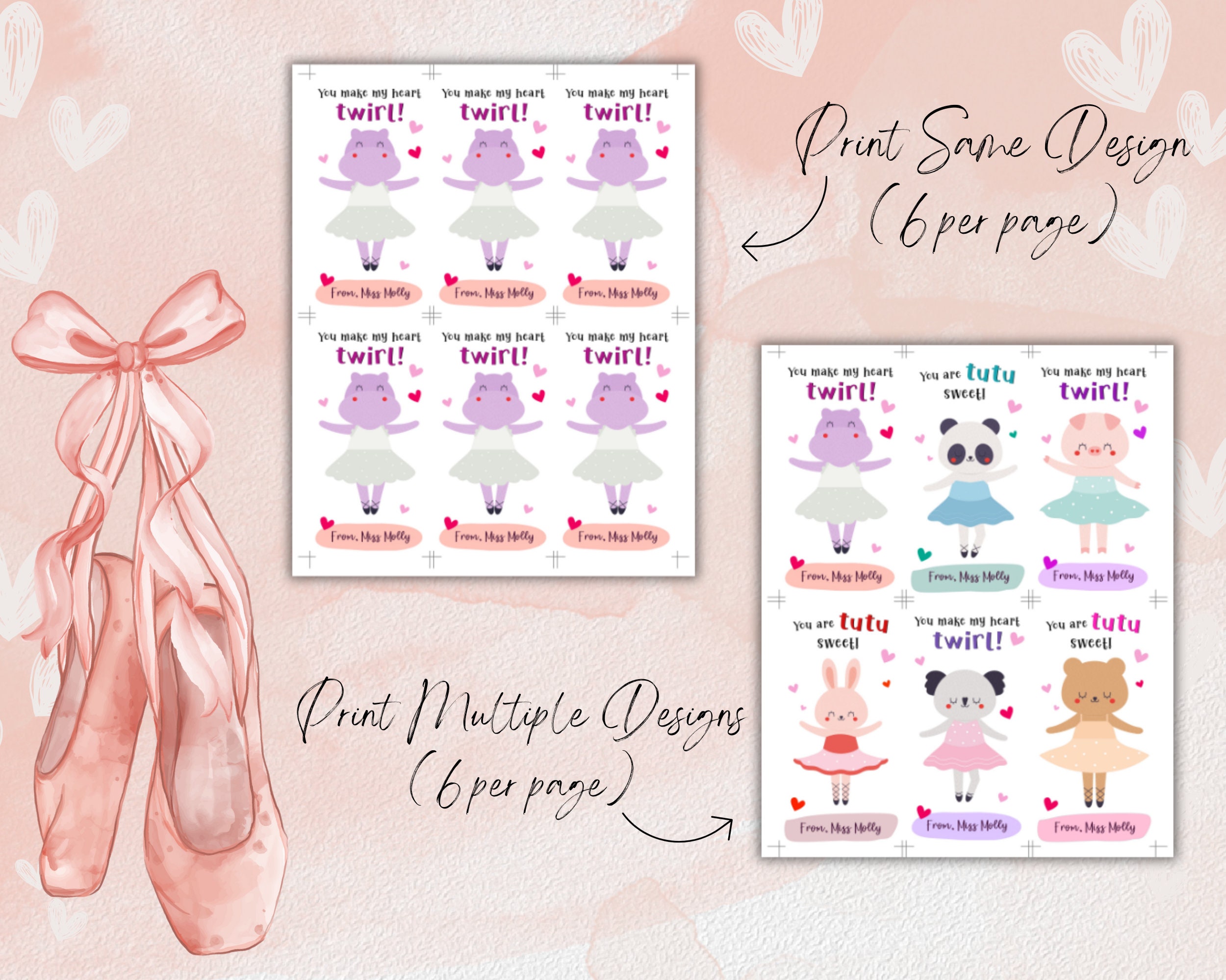 Printable Ballet Valentine Cards, Ballerina Valentine's Day Tags, Tutu ...