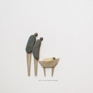 Pebble & Sea Glass Art Couple Looking Upon the New Born Babe,christmas ...