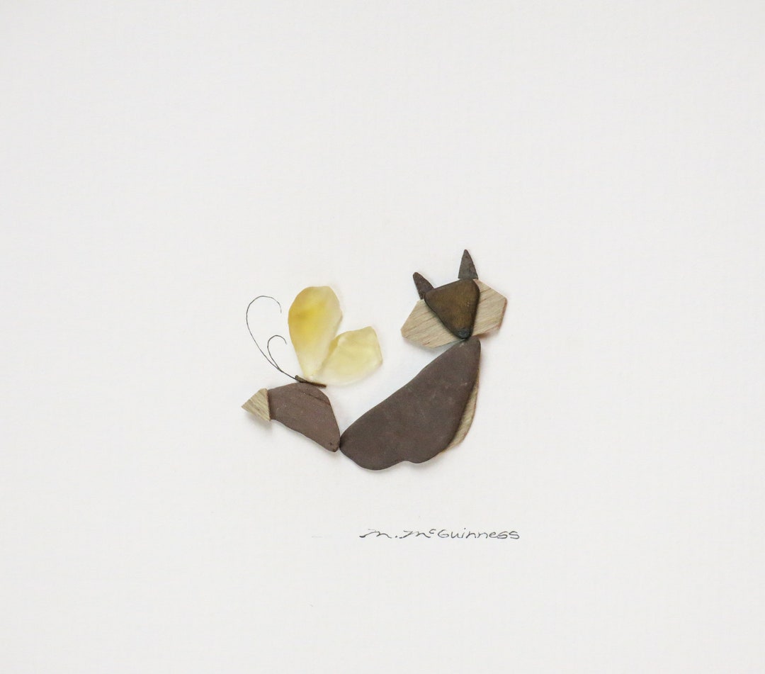 Pebble & Sea Glass Art: Fox With Butterfly, Original Design - Etsy