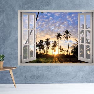 Palm Trees Sunset View Window 3D Wall Decal Art Removable Wallpaper ...