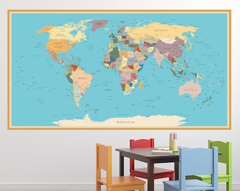 World Map Wall Art Decal Poster Kids Playroom Classroom | Etsy