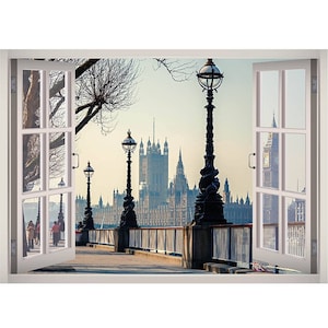 Big Ben View Window 3D Wall Decal Art Removable Wallpaper London Mural ...