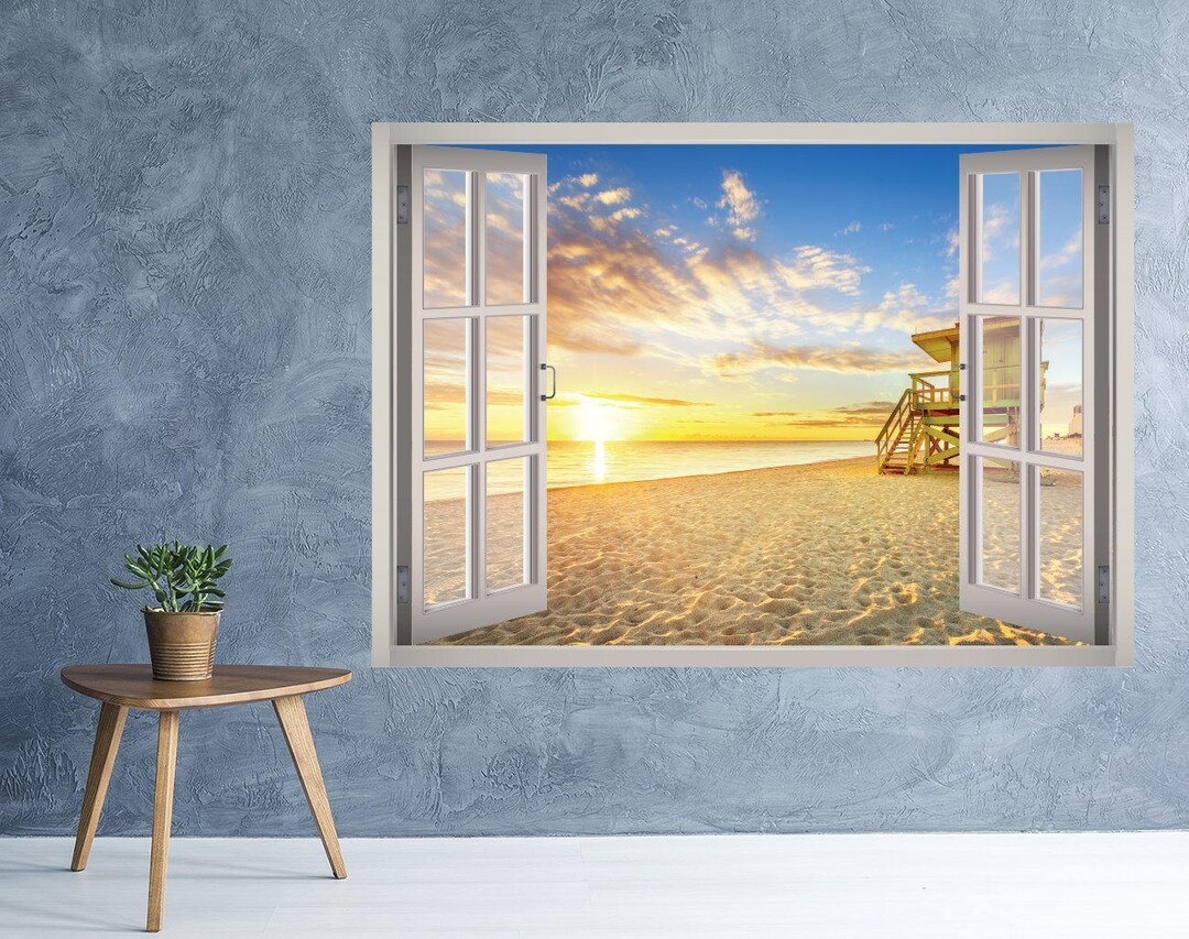 Hawaii Beach View Window 3D Wall Decal Art Removable Wallpaper Beach ...
