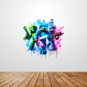 Gaming Wall Stickers - Pixel Art Gamer Wall Decor - Mine Block Game ...