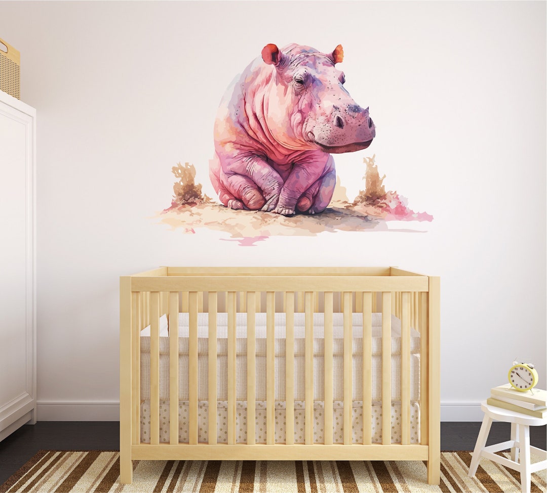 Charming Hippo Wall Decal - Watercolor Animal Theme Decor - Adorable ...