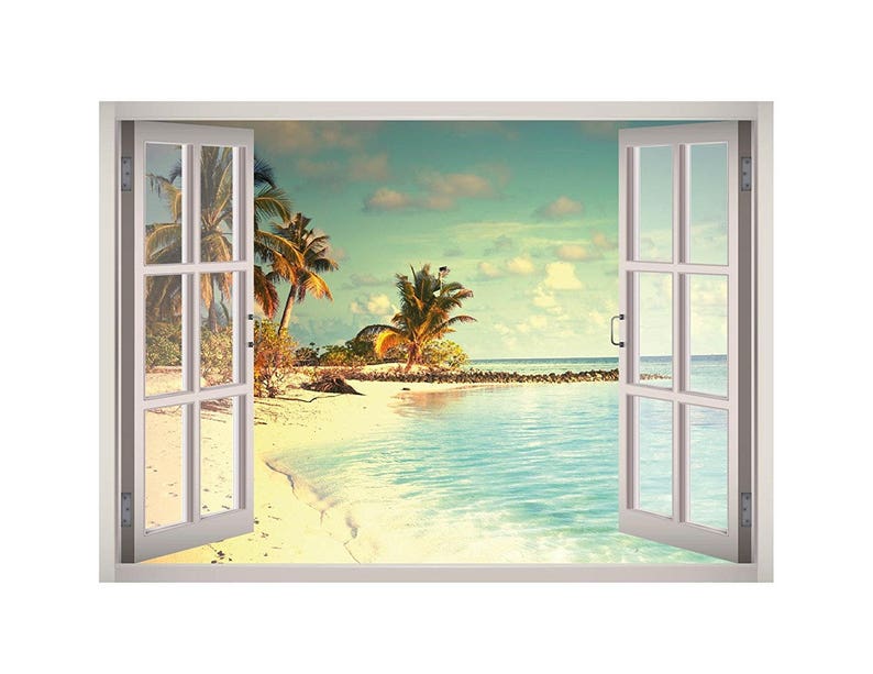 Maldives Beach Vacation View Window 3D Wall Decal Art | Etsy