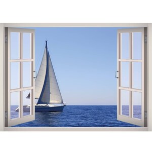 Ocean View Wall Decal - Sail Boat Scene Wall Art Sticker - 3D Window ...