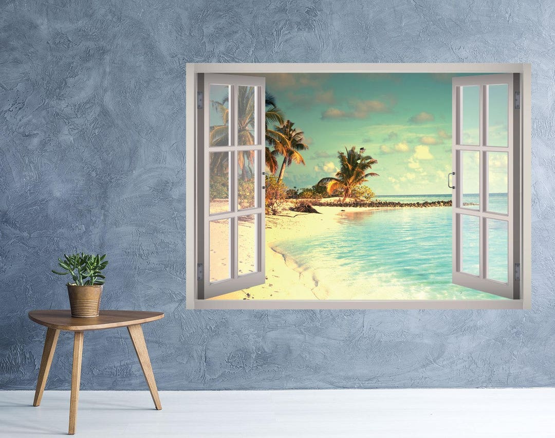Maldives Beach Vacation View Window 3D Wall Decal Art Removable the ...
