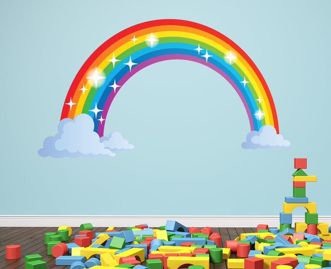 Rainbow Wall Decal - Rainbow and Clouds Wall Decal - Kids Playroom ...