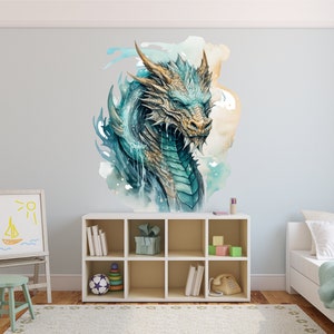 Turquoise Dragon Wall Decal - Fantasy Adventure Decor - Majestic Dragon ...