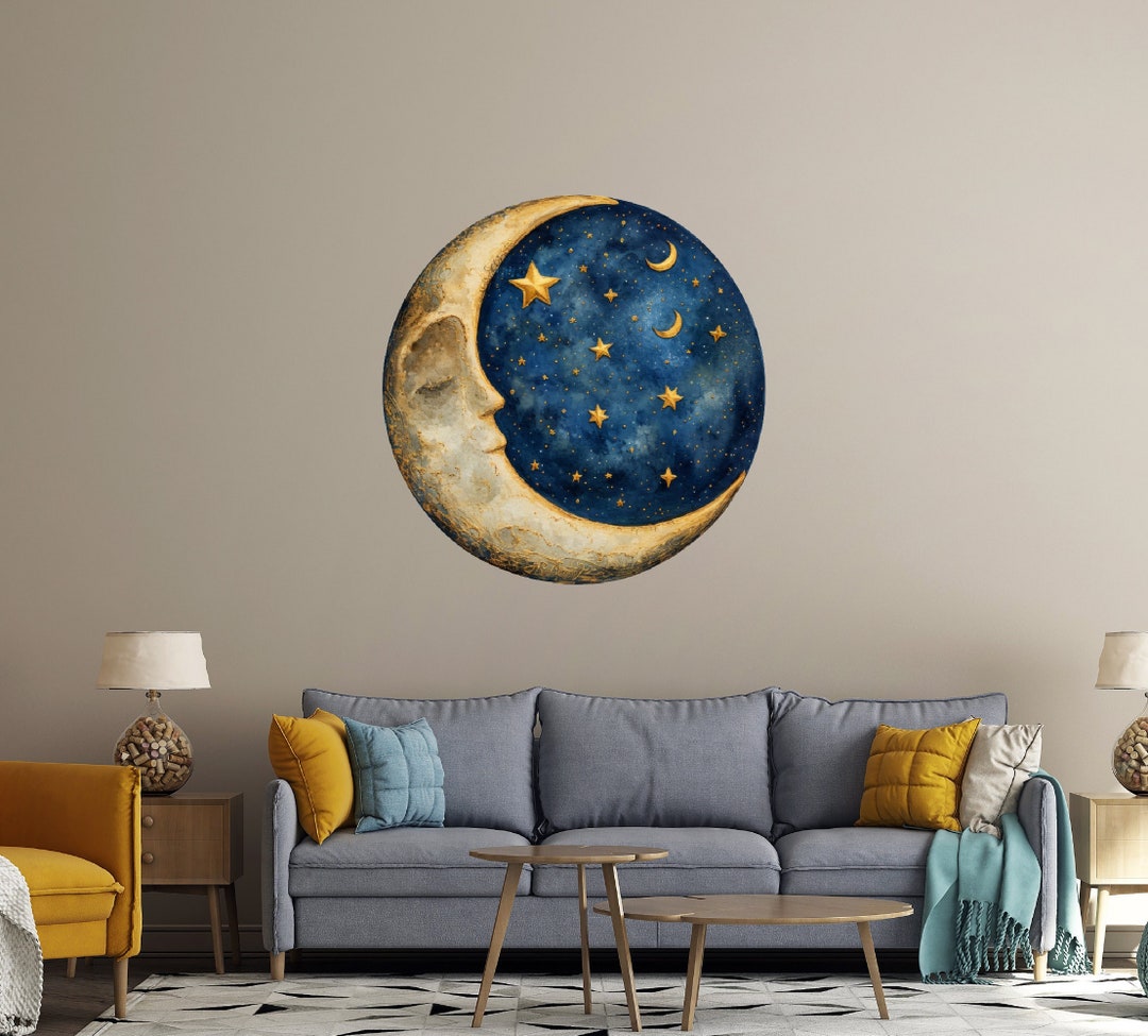 Sleepy Moon and Stars Wall Art - Celestial Night Sky Theme Decor ...