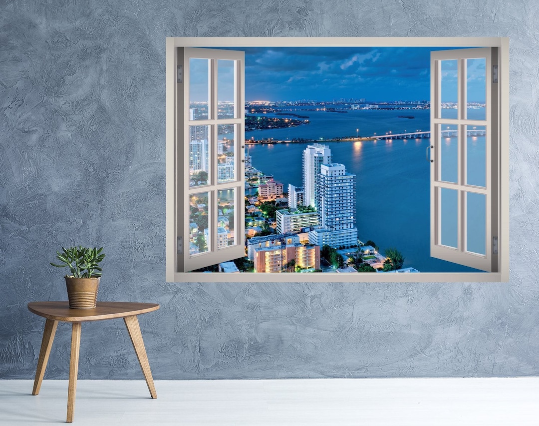 Miami Beach View Wall Decal - Miami Skyline Wall Art - Miami Beach 3D ...