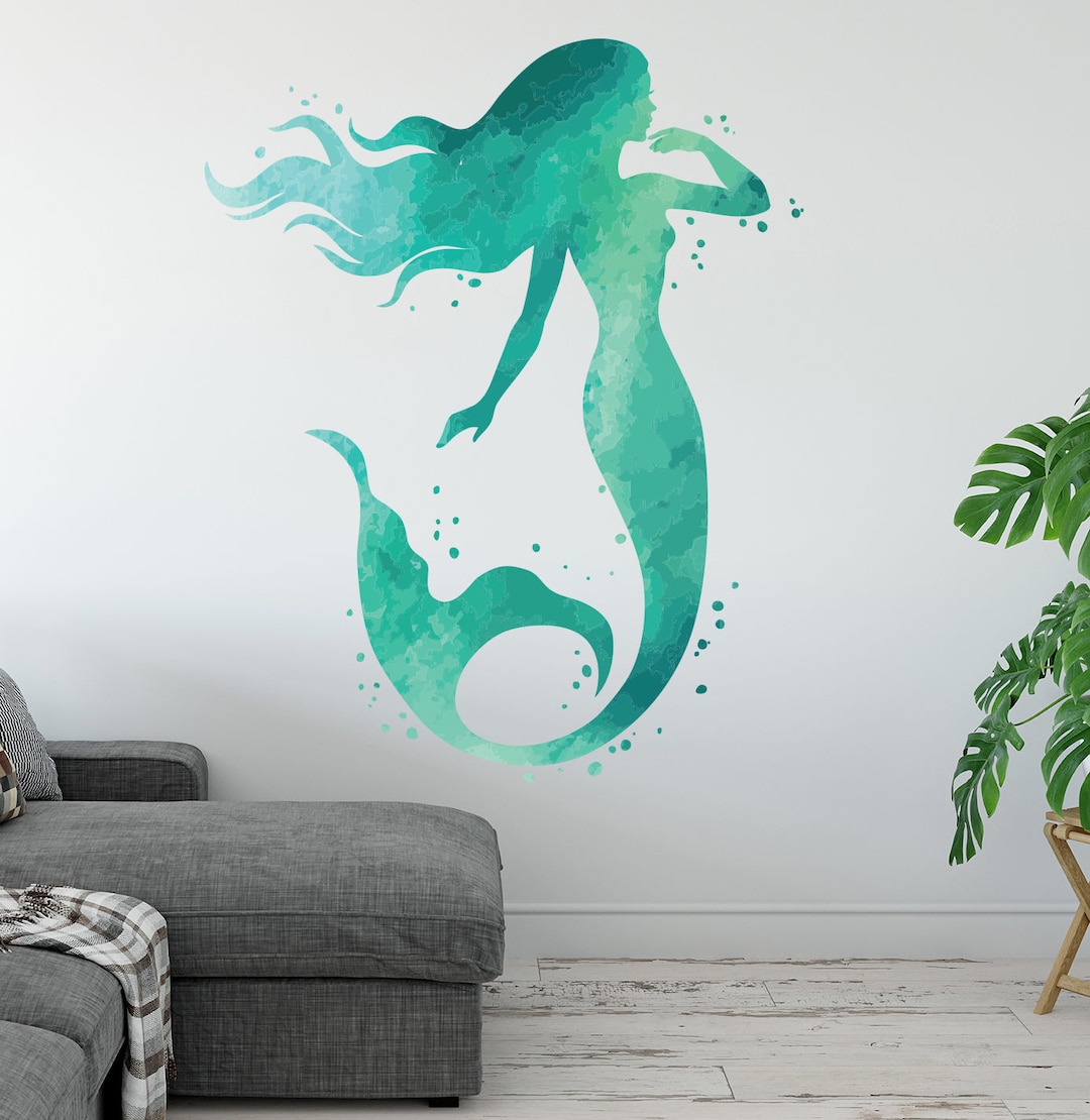Mermaid Wall Decal - Ocean Mermaid Wall Art Watercolors - Bedroom Wall ...