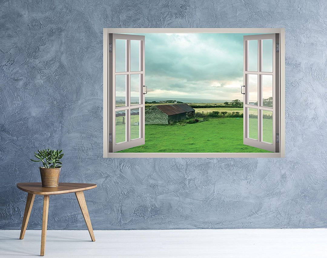 Farm Blue Sky Landscape Window 3D Wall Decal Art Removable Wallpaper ...