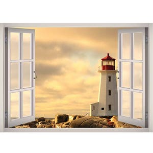 Lighthouse View Window 3D Wall Decal Art Removable Beach Lighthouse ...
