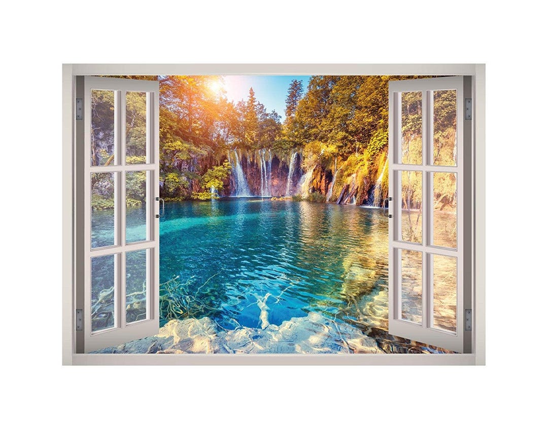 Crystal Water Waterfall View Window 3D Wall Decal Art Removable ...